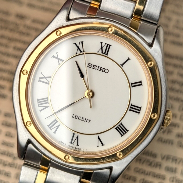 SEIKO Lucent 7N01-6510 Roman White Dial Quartz Men's Watch Vintage 32mm ...