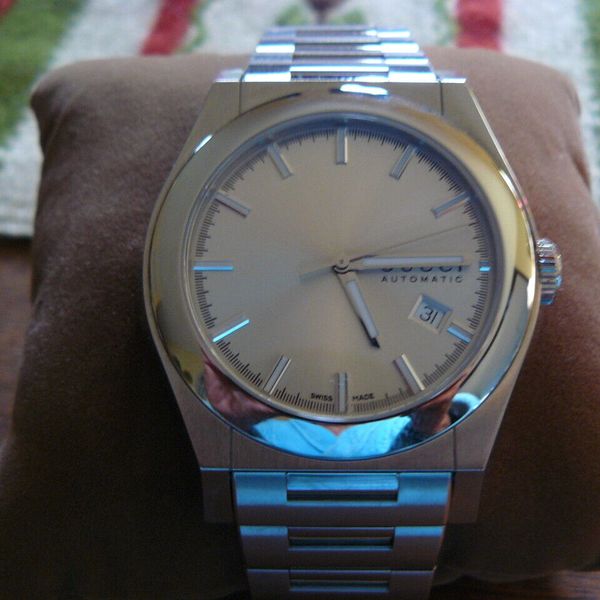 NEW IN BOX MEN'S GUCCI PANTHEON STAINLESS STEEL SILVER DIAL WATCH ...