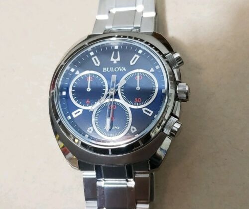 Bulova 96A185 CURV Watch With 43mm Blue Chronograph Face & Silver ...
