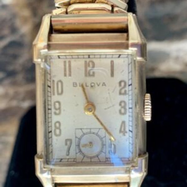 Vintage Bulova 1940’s 21j, 7AK Mens Tank Wristwatch W/fancy Lugs-10k Gf ...