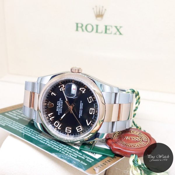 Rolex 36mm Oyster Perpetual 18K Half Rose Gold Black Concentric Arabic ...