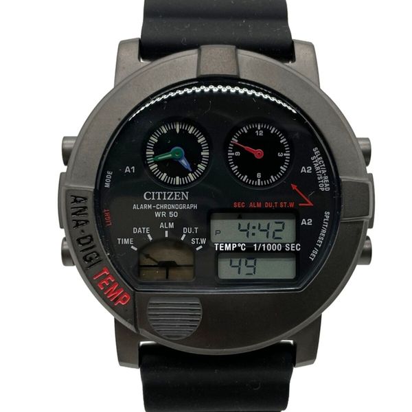 CITIZEN ANA-DIGI TEMP Analog Digital Round Alarm Chronograph Black ...