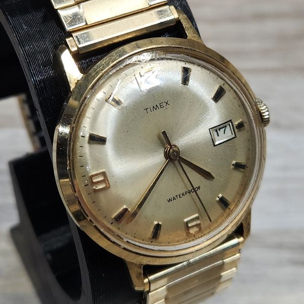 Vintage Timex Waterproof 1969 Date Gold Tone, Runs And Stops. Needs ...