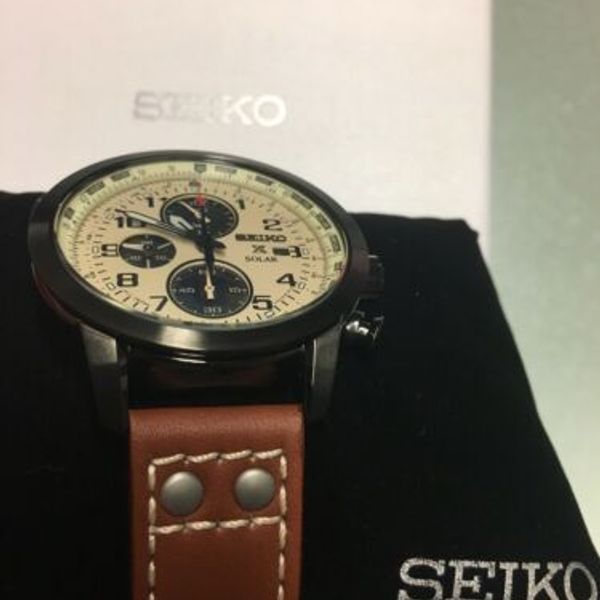 Seiko Solar Pilot Chronograph Light Brown Calf Leather Strap SSC425P1 ...
