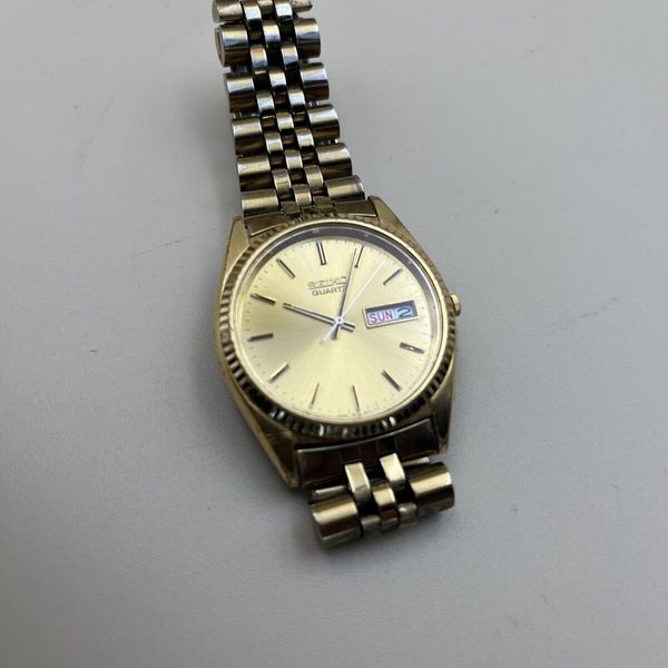 Seiko Men 7N43-8119 Gold Dial Day/Date President Fluted Quartz Watch VINTAGE | WatchCharts ...
