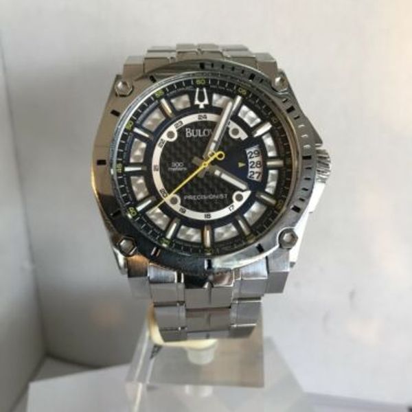 Bulova Men's Precisionist Black Dial 300m Stainless Steel Bracelet ...