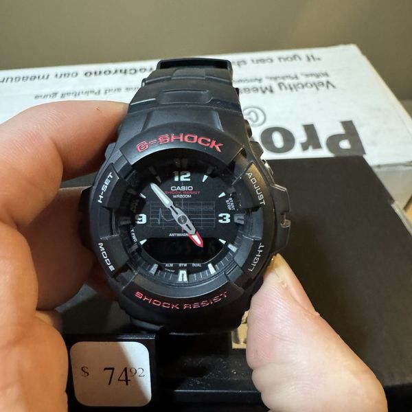 Casio G100-1BV, G-Shock Analog/Digital Watch, Black Resin Band, Alarm ...