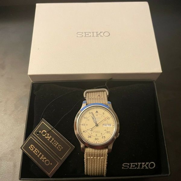 Seiko SNK803 Seiko 5 Automatic Watch with Beige Canvas Strap (Polished ...