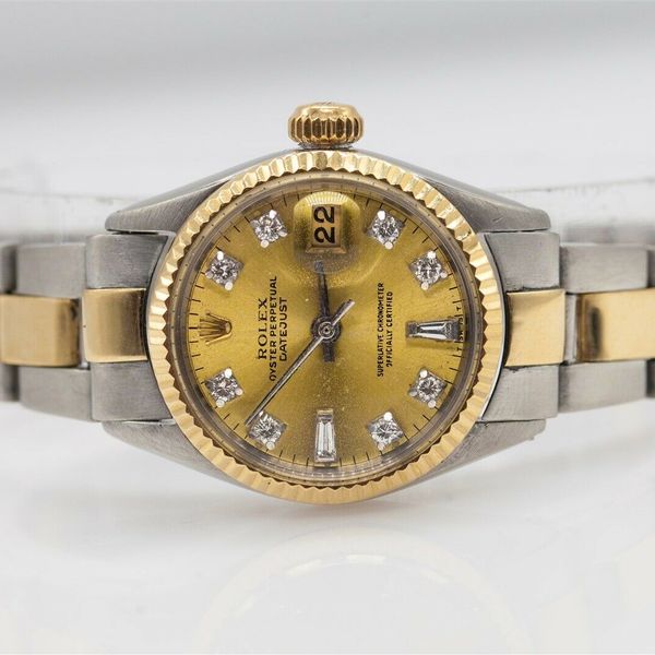 RARE $9000 Champagne Diamond 18k Yellow Gold SS Ladies ROLEX DATEJUST ...