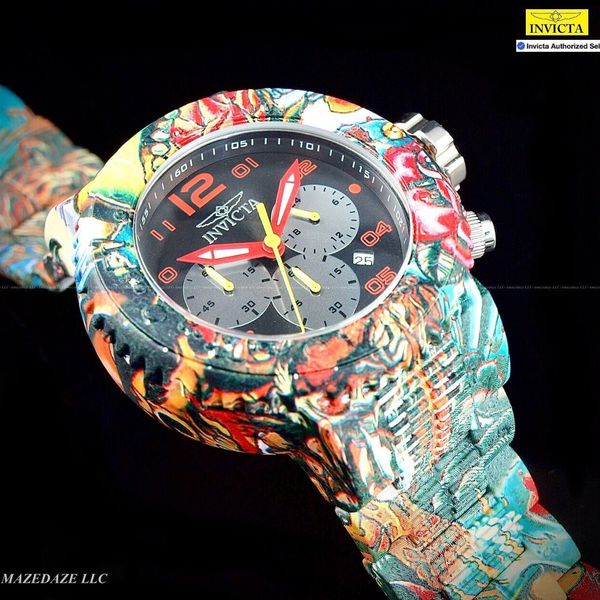 NEW Invicta Men 52mm Grand Pro Diver Graffiti SS Chronograph BLACK DIAL ...