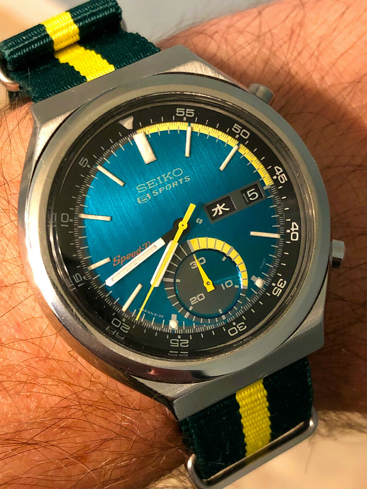 Near NOS Seiko 5 Sports 6139-7060 Vintage Speedtimer Automatic Sunrise ...