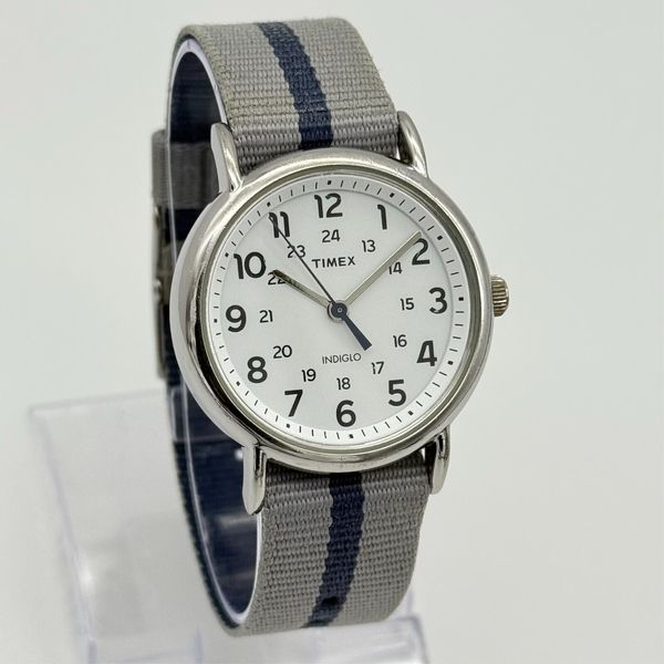 Men's TIMEX Weekender Classic Silver Tone Indiglo 38mm Watch, Blue/Gray ...