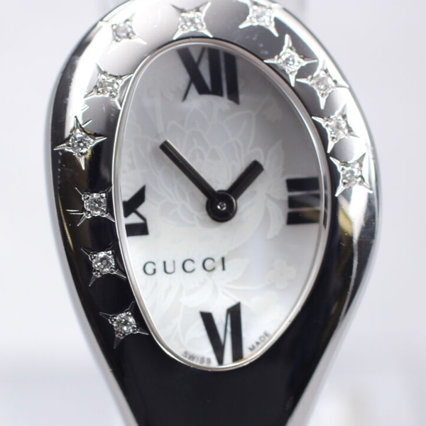 [Near MINT]Vintage GUCCI 103 Horsebit 12P diamond bezel Silver Qz Women ...