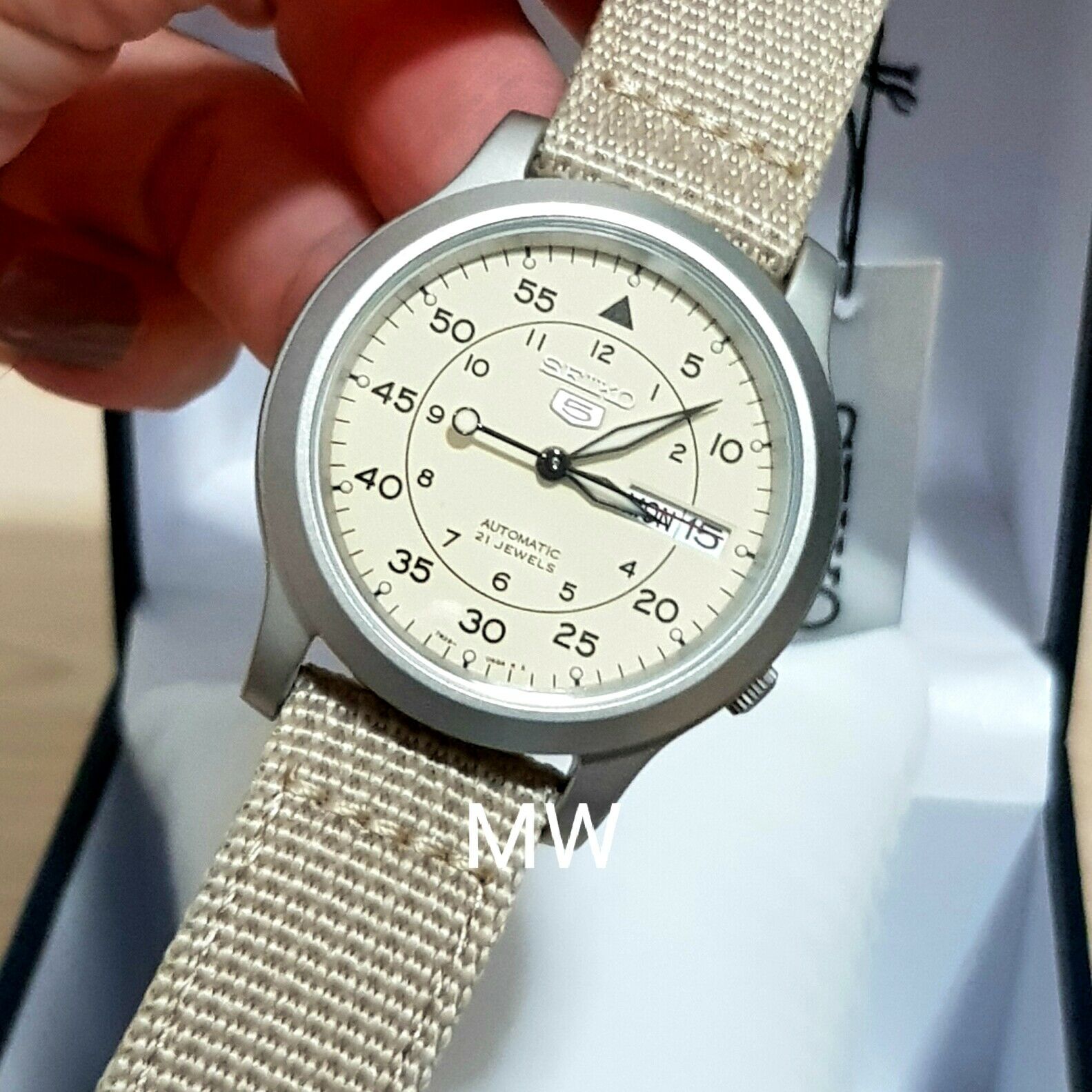 Seiko 5 Military Automatic Nylon Day Date Analog Beige Dial SNK803K2 ...