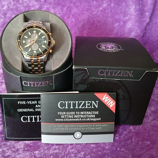 MENS CITIZEN ECO-DRIVE STAINLESS STEEL BLACK FACE CHRONOGRAPH WATCH ...