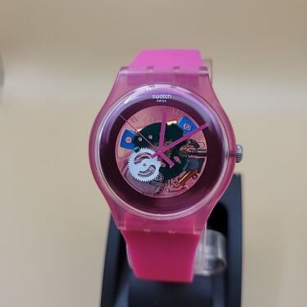 Limited Edition! Swatch Gent 41mm PINK LACQUERED Skeleton 8.5" Wrist ...