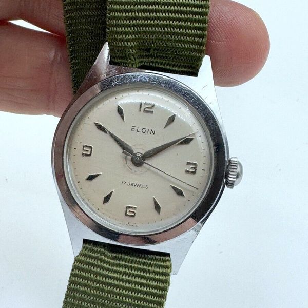 Vintage Elgin Original Dial Stainless Steel Manual Wind Military Watch ...