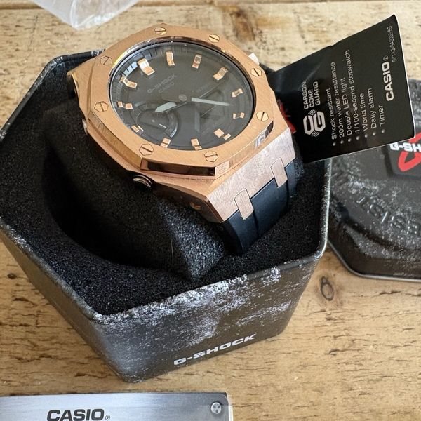 CASIO G-SHOCK GA-2100 CUSTOM CASIOAK MOD STAINLESS STEEL BLACK GOLD ...