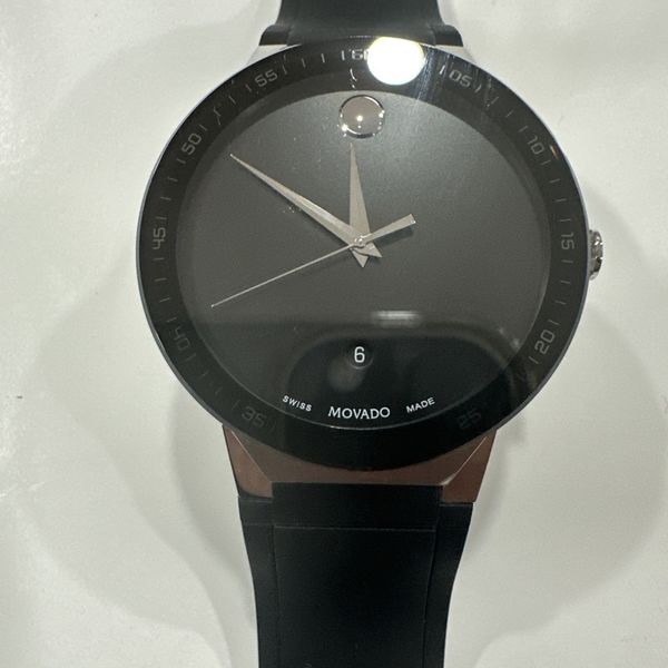 Movado Men's Watch Sapphire Two Tone Case Black Bezel Rubber Strap ...