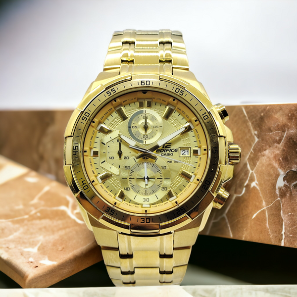 Casio Edifice Chronograph Gold Dial Gold Plated Quartz Men's Watch EFR ...