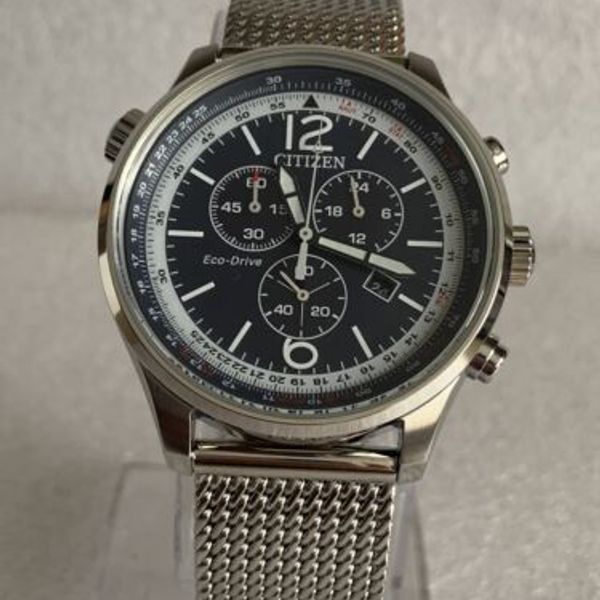 CITIZEN MENS ECO-DRIVE MENS SILVER CHRONOGRAPH BLUE DIAL WATCH. AT0361 ...
