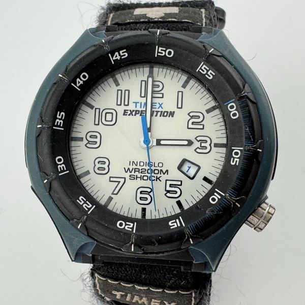 Timex Expedition Shock Quartz Watch Men 200m Black Blue Rotating Bezel ...