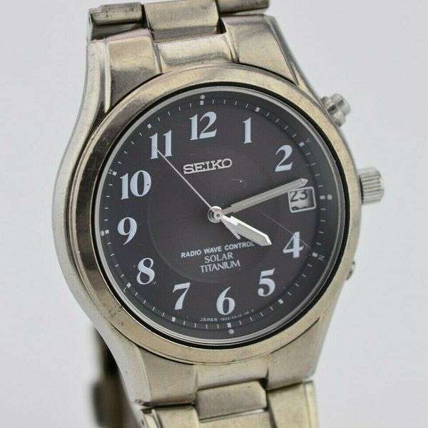 K099 Vintage Seiko Radio Wave Control Titanium Solar Watch 7B22-0AD0 ...