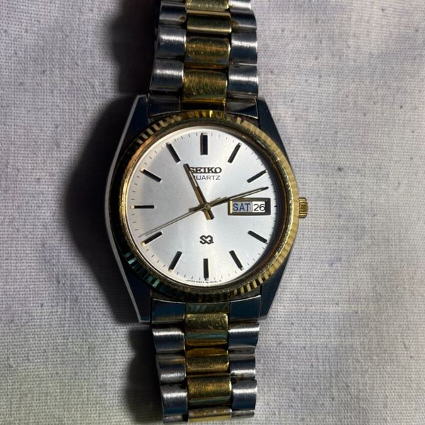 Seiko SQ Watch Men 35mm Gold Dial Gold Tone Day/Date Round - Selling For Parts | WatchCharts ...