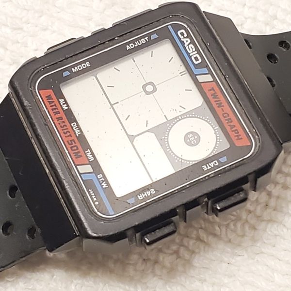 Vintage 1980's Casio Twin Graph Digital Quartz Black Watch Alarm Parts ...