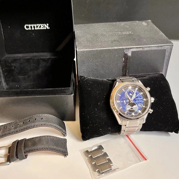 Citizen Eco-Drive BY1010-57L Tsuki-yomi A-T Moon Phase Titanium Blue ...