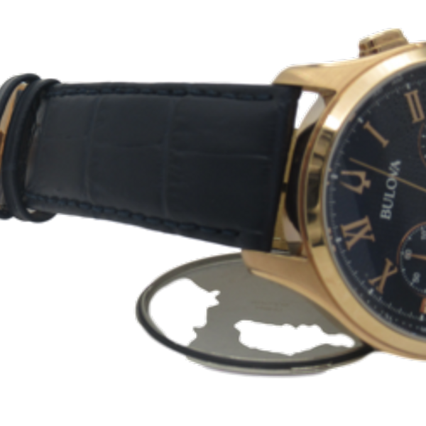 Bulova 97B170 Men's Wilton Leather Chronograph Blue Dial Rose Gold ...