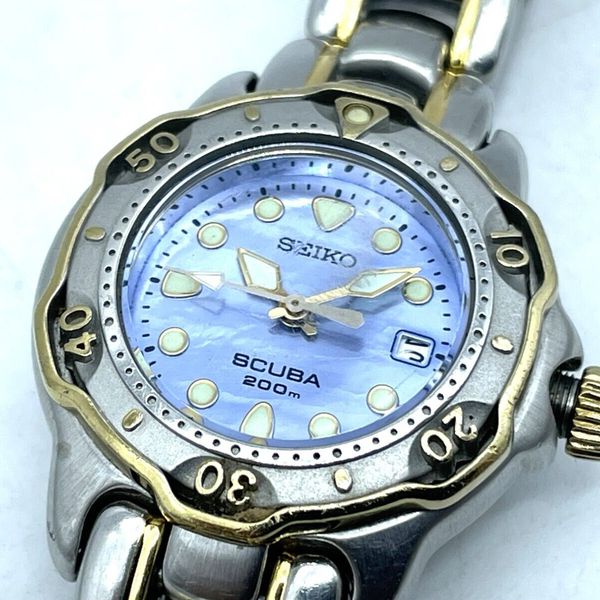 SEIKO Ladies Diver Watch SCUBA 200ï½ MOP Violet Dial Quartz with Manual ...