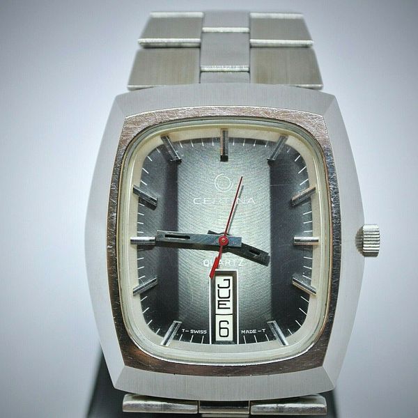 Vintage Certina SS mens Swiss quartz watch multi coloured dial cal ETA ...
