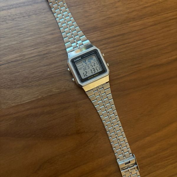Casio A500WA-1ACF World Timer Digital Watch Silver Stainless Steel ...