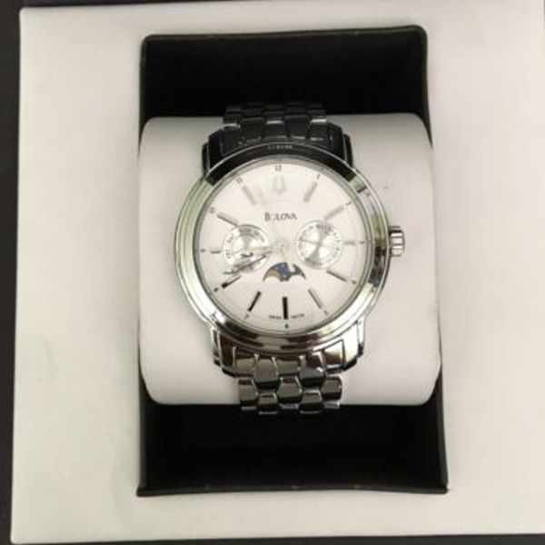Bulova Men's 96C34 Moon Phase Stainless Steel Men’s Watch | WatchCharts ...