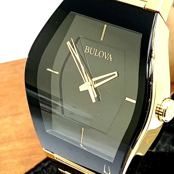 Bulova Mens Watch 97A164 Futuro Quartz Black Dial Gold Tone Stainless ...