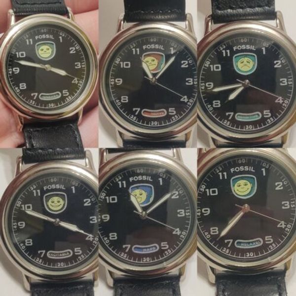 Fossil Faces Mood Watch Black Dial Limited Edition Vintage Leather Full ...