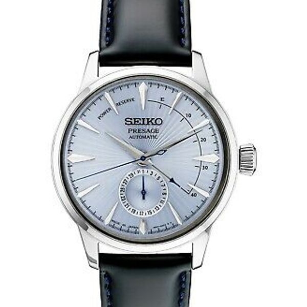 Seiko Presage Automatic Light Blue Dial Black Leather Strap Men's Watch ...