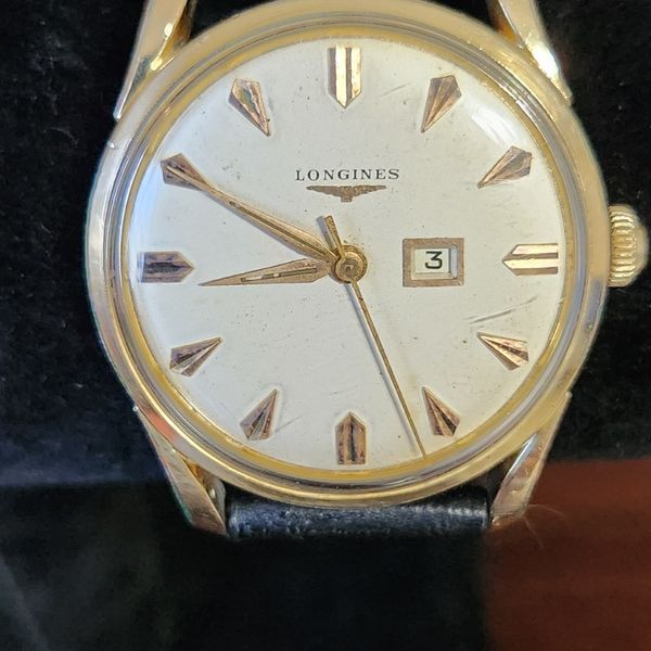 Vintage Mens 1960's Longines Manual Watch 23ZSD Movement Black Leather ...