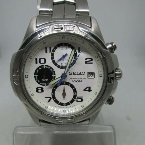SEIKO PANDA DATE CHRONOGRAPH 7T92-0GG0 STAINLESS STEEL QUARTZ MENS ...