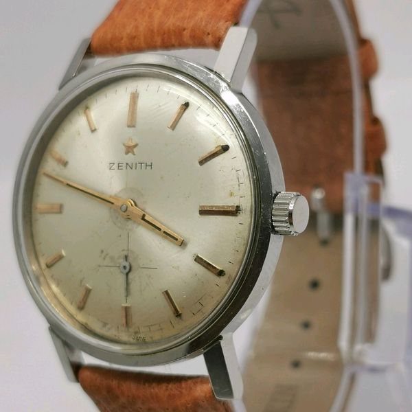 Vtg 1960s Zenith Sub Second Mechanical 34mm Chrome Cased Gents Watch ...