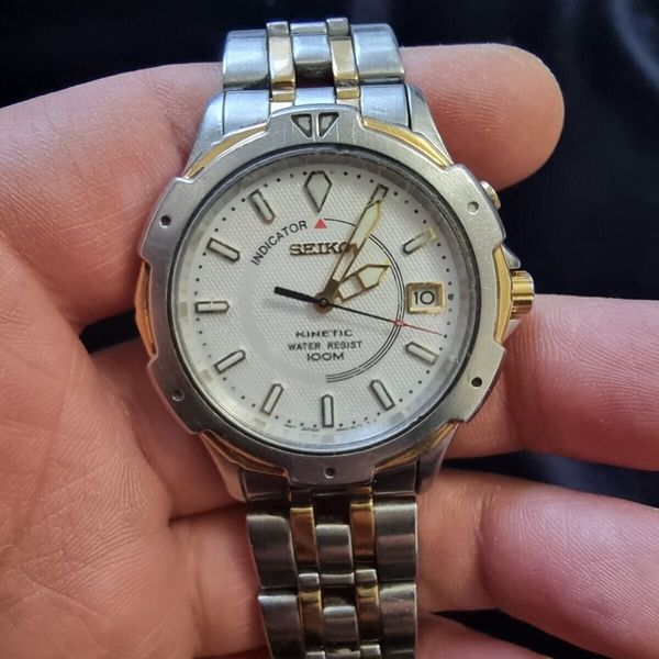 Seiko 5M42-0H10 Vintage Indicator Kinetic 100m Watch Two Tone Rare ...