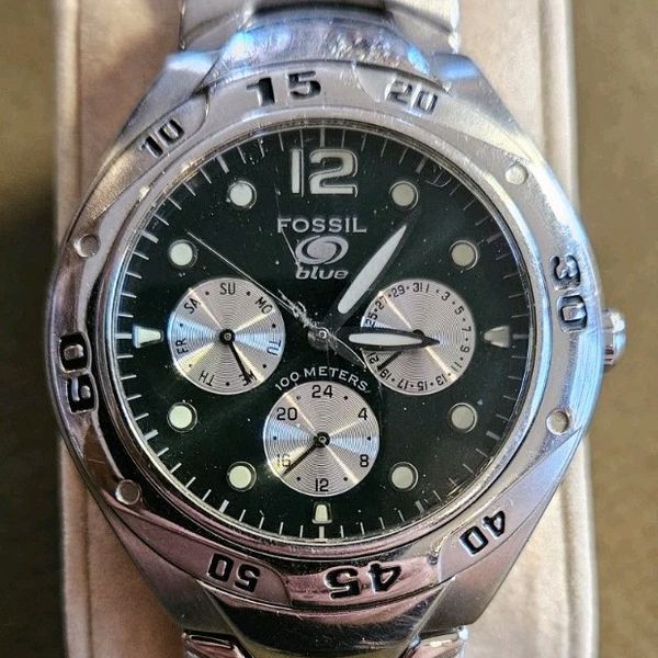 Fossil Blue BQ-9120 Men's Watch Chronograph Stainless Steel Green Dial ...