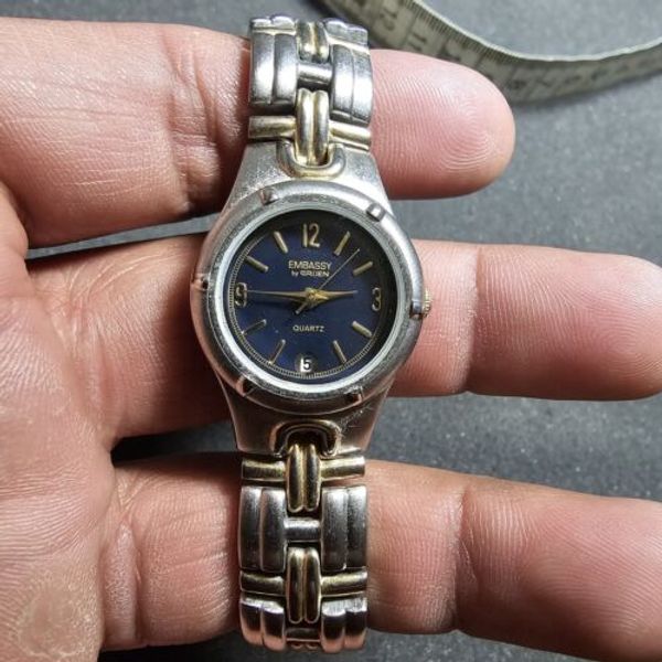 Embassy By Gruen Ladies Quartz Watch Silver Tone Blue Dial Working ...