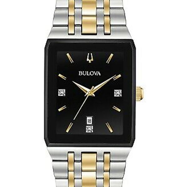 Bulova Diamond Accent Black Dial Two Tone Stainless Steel Men's Watch ...