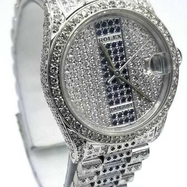 ROLEX LADIES MIDSIZE DATEJUST WHITE GOLD W/10 CT DIAMOND DIAL ...