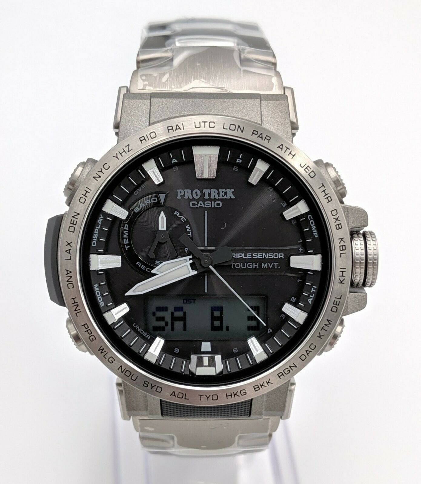 Casio Pro Trek Titanium Band PRW-60T-7ACR Solar Atomic Triple Sensor ...