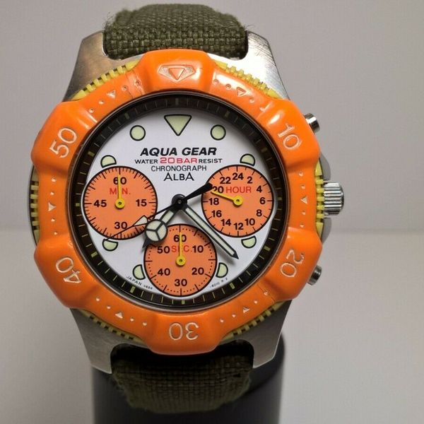 Uncommon Seiko Alba Aqua Gear V654-7010 Orange Panda Chronograph Diver ...