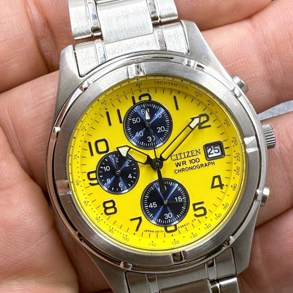Vintage Citizen Sport Yellow Panda Dial Chronograph 38mm Date Watch ...
