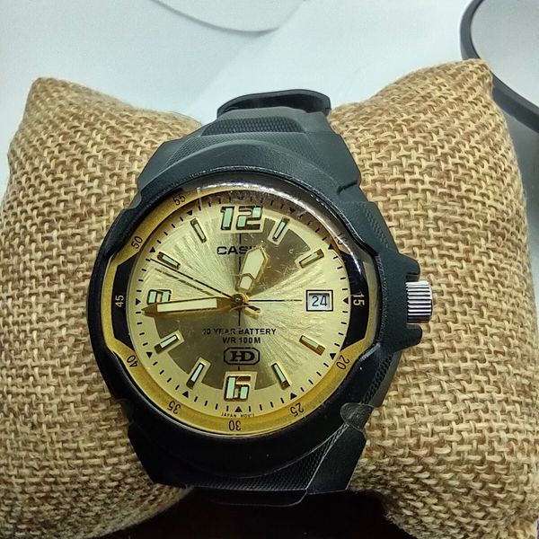 Mens Casio HD 2719 Black Gold Dial Date Luminous Hands Analog Watch MW ...